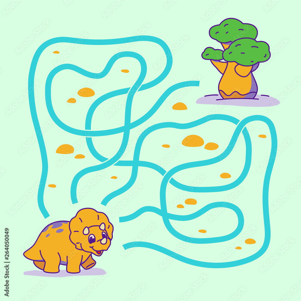 Help cute dino find the right path to tree. Labyrinth. Maze game for ...