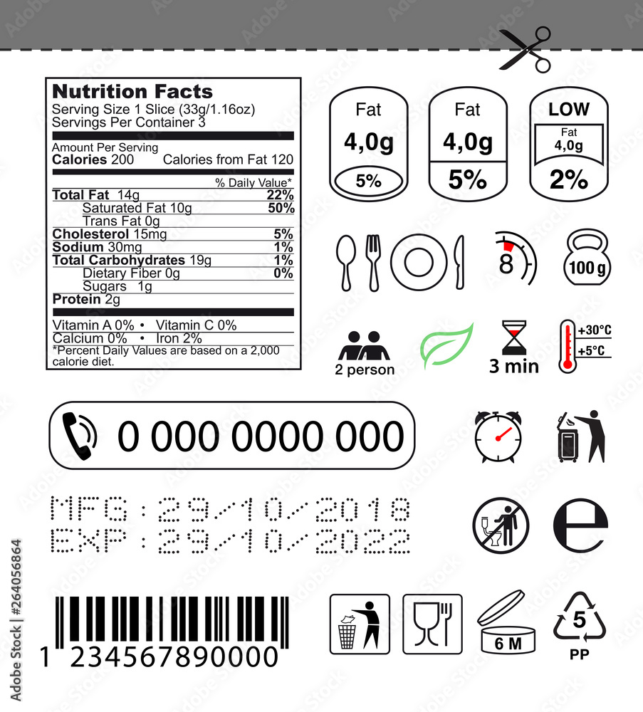 Packaging icon set. Nutrition facts. Vector elements. Ready for use in ...