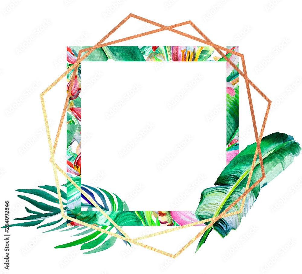 tropical frame design for inviting, event, wedding cards. Jungle leaves ...