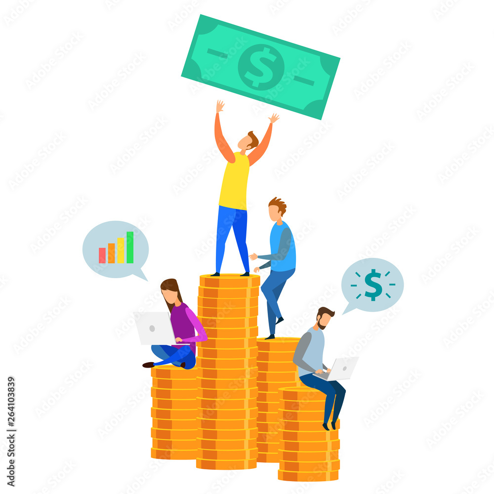 Cartoon Team Meeting Analysys Dollar Coin Stack Stock Vector | Adobe Stock