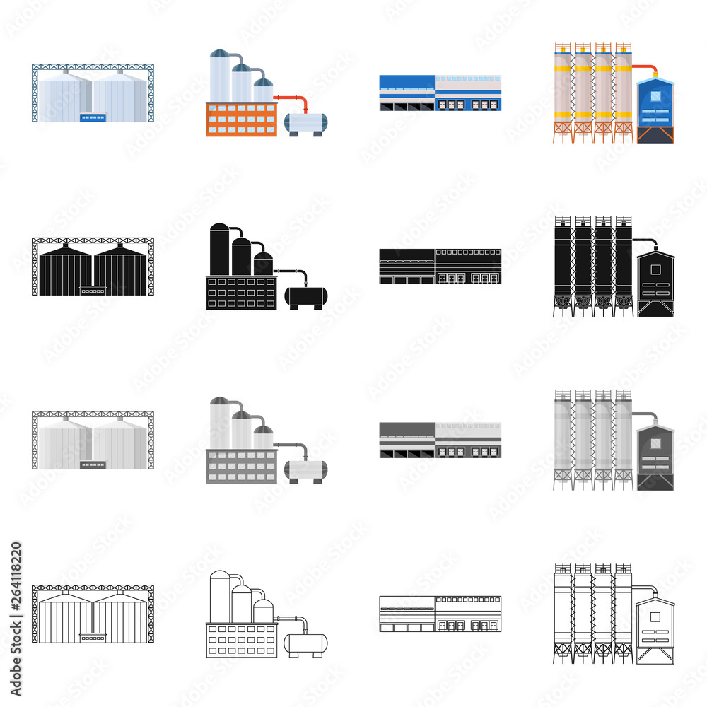 Vector illustration of production and structure symbol. Set of ...