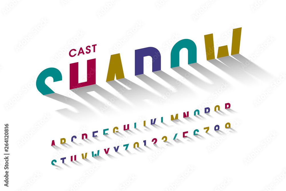Cast shadow font, alphabet letters and numbers Stock Vector | Adobe Stock