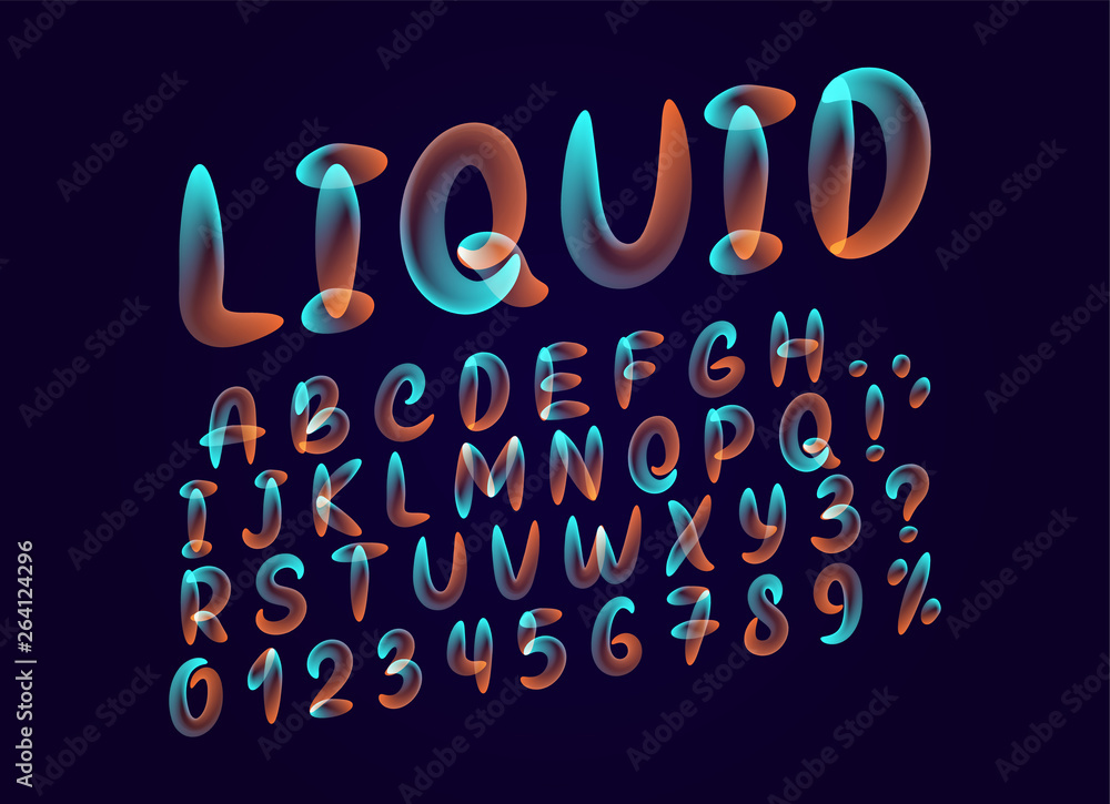 Fluid colored letter. Alphabet font of melting liquid. Design 3d sign ...