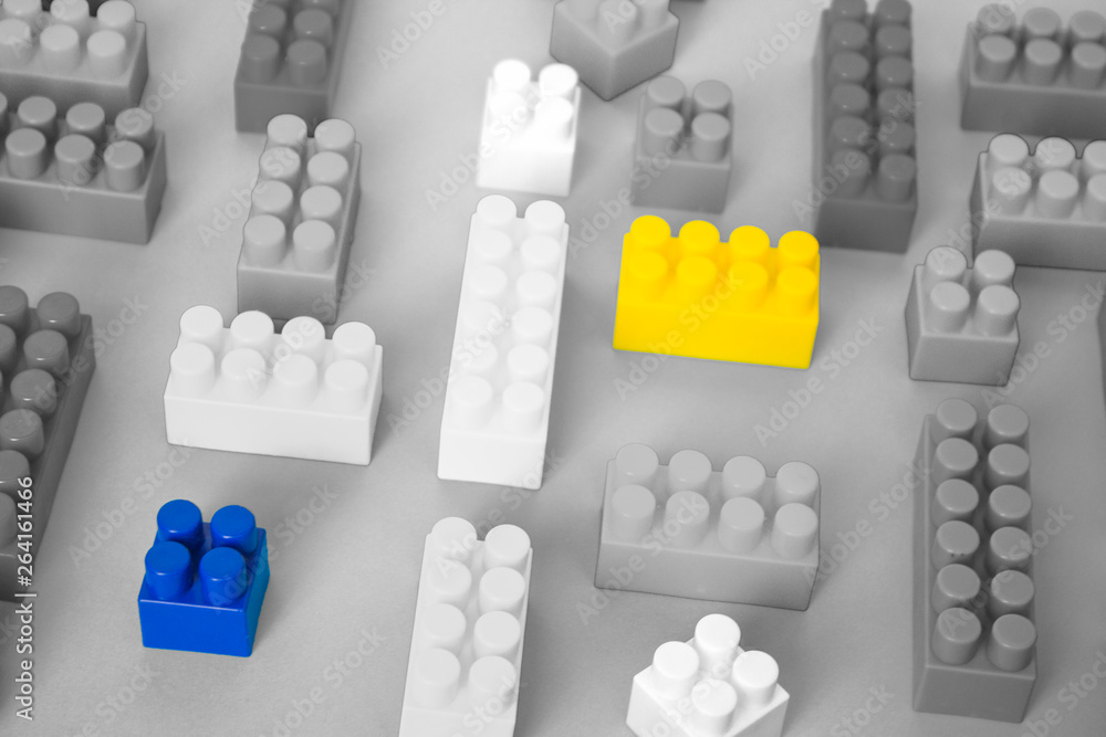 One color cube around the black and white cubes. The concept is ...