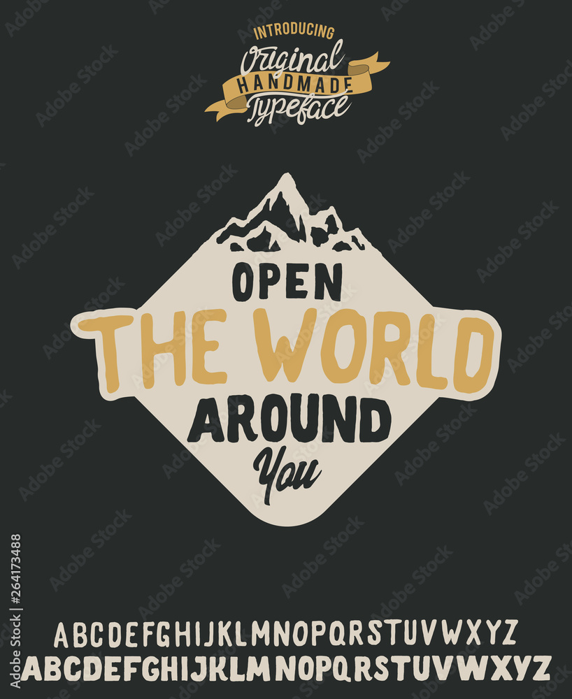 Open the world around you. Motivation badge. Logo set. Serif font ...