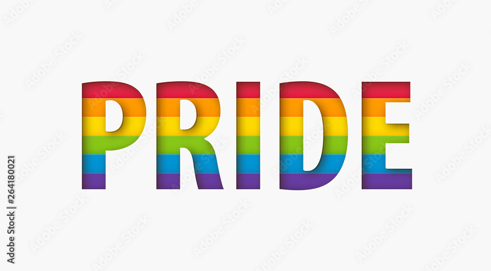 Pride word lgbt sign rainbow color stripe. Pride flag Paper cut text ...