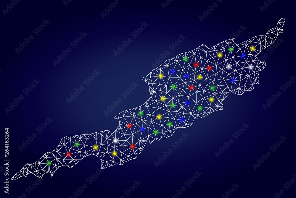 Glamour mesh vector Anguilla Island map with glow light spots. Carcass ...