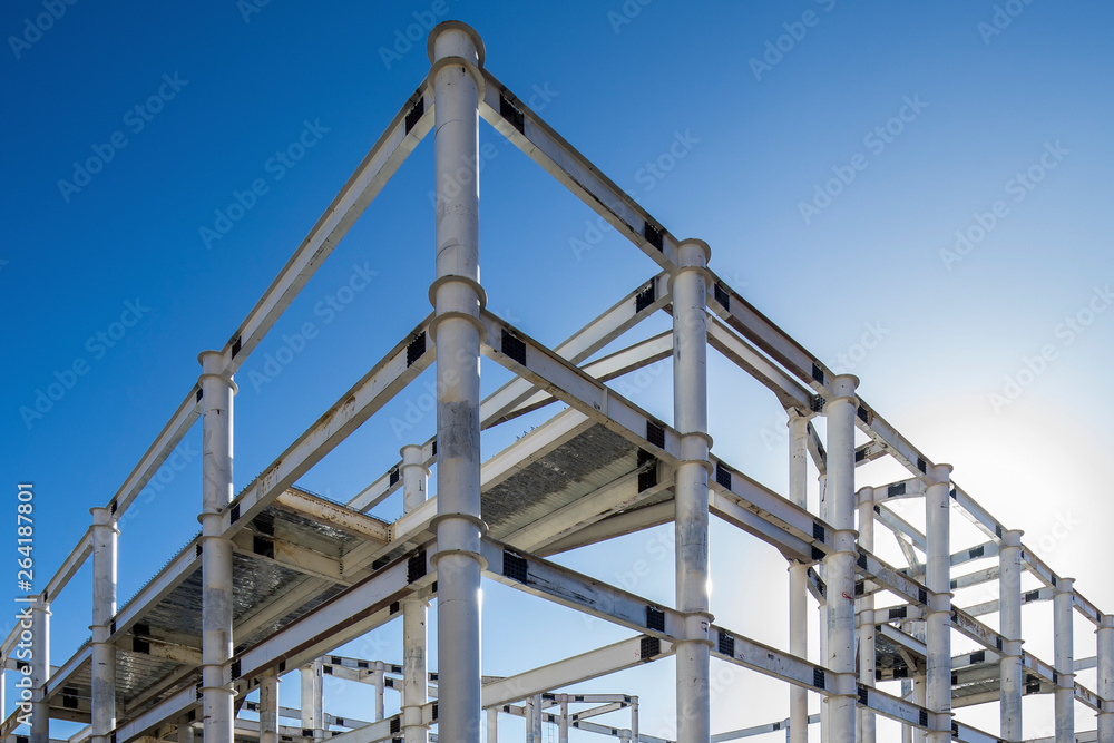 Building a steel structure skeleton to lay the foundation for building ...