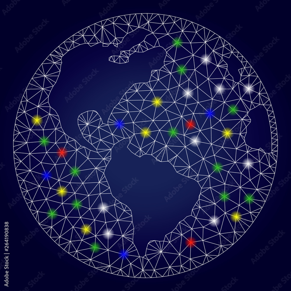 Glamour mesh vector Earth globe with glare light spots. Mesh model for ...