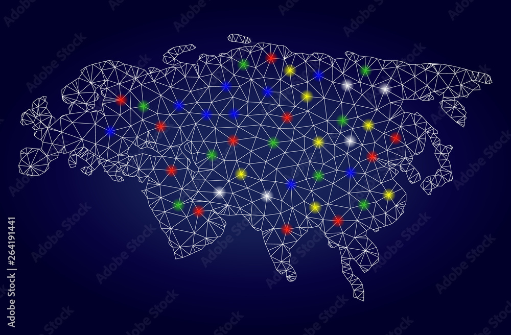 Glamour mesh vector Eurasia map with glow light spots. Mesh model for ...