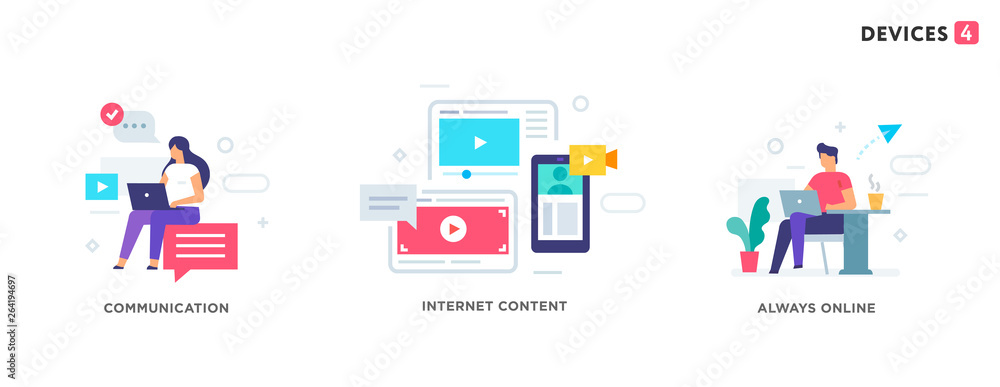 People use gadgets. set of icons, illustration. Smartphones tablets ...