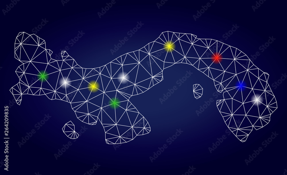 Glamour mesh vector Panama map with glare light spots. Mesh model for ...