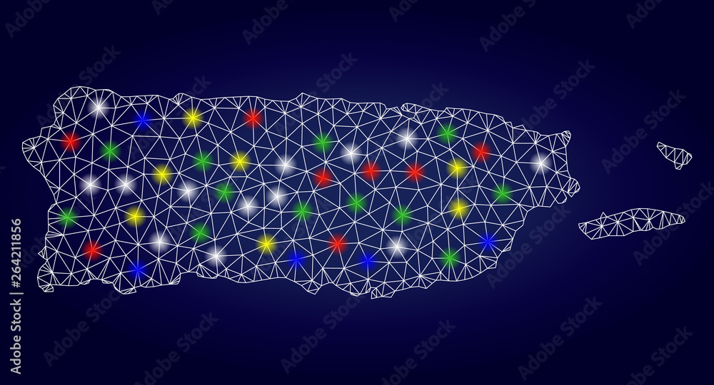 Bright polygonal vector Puerto Rico map with glowing light spots ...