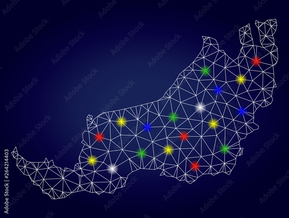 Glamour mesh vector Sarawak State map with glare light spots. Mesh ...