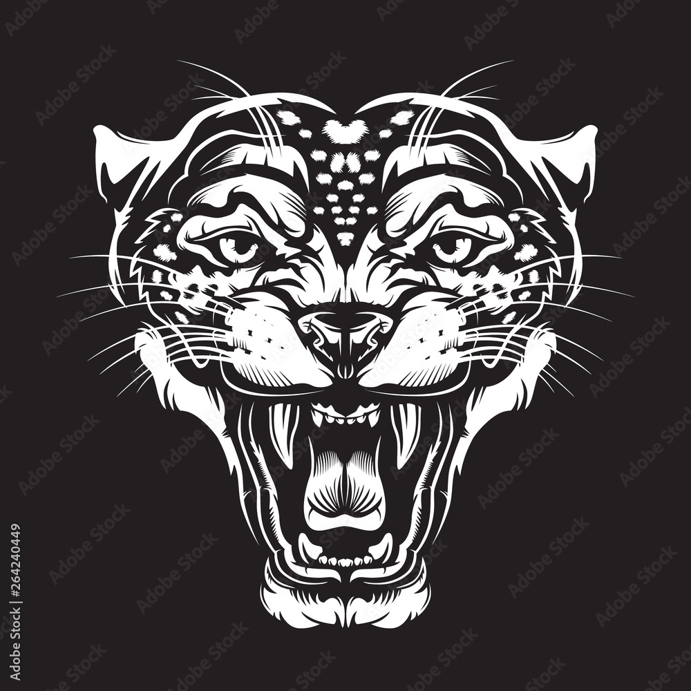 Leopard angry face tattoo. Vector illustration of jaguar head. Cougar ...