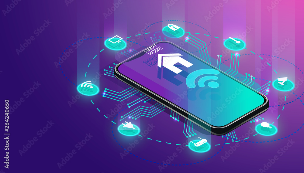 Smart home controlled smartphone. Internet of things technology of home ...