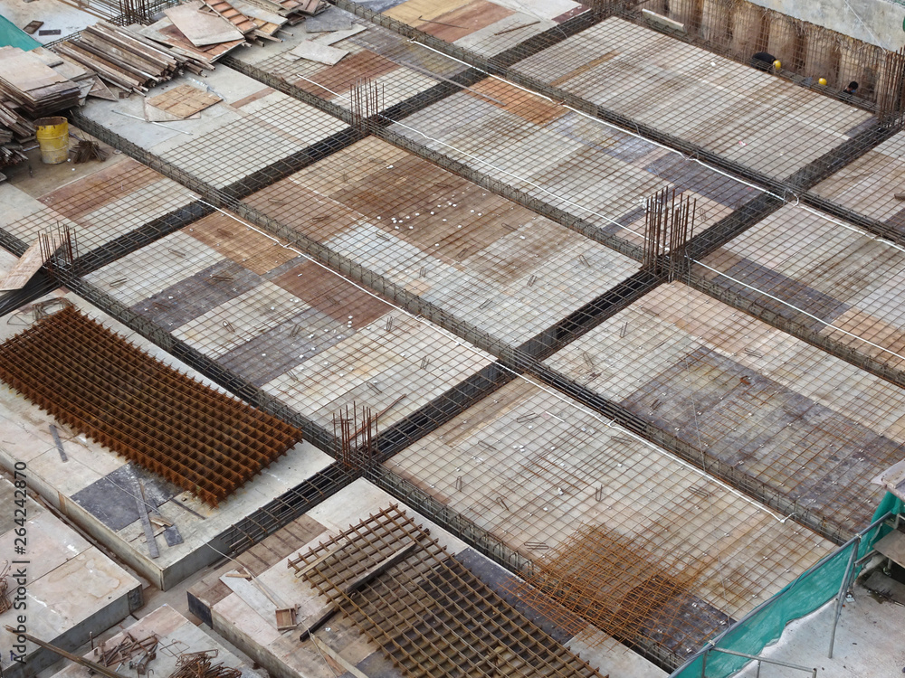 Floor slab and beam reinforcement bar under fabrication at the ...