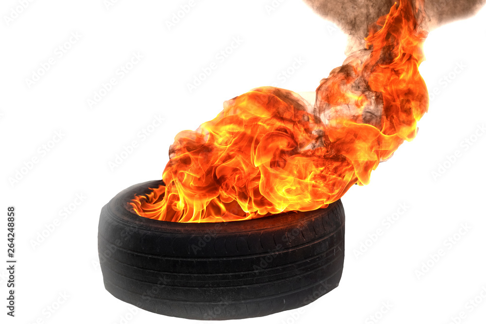 Fire flames burning tire red hot sparks on white background Stock Photo ...