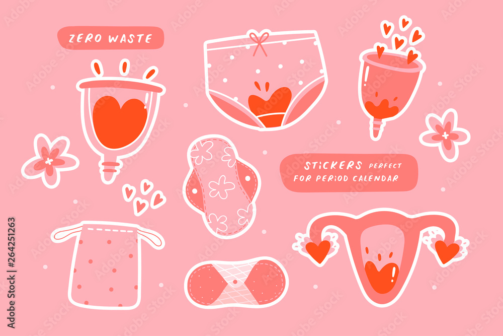 Menstruation theme. Various feminine hygiene products. Zero waste ...