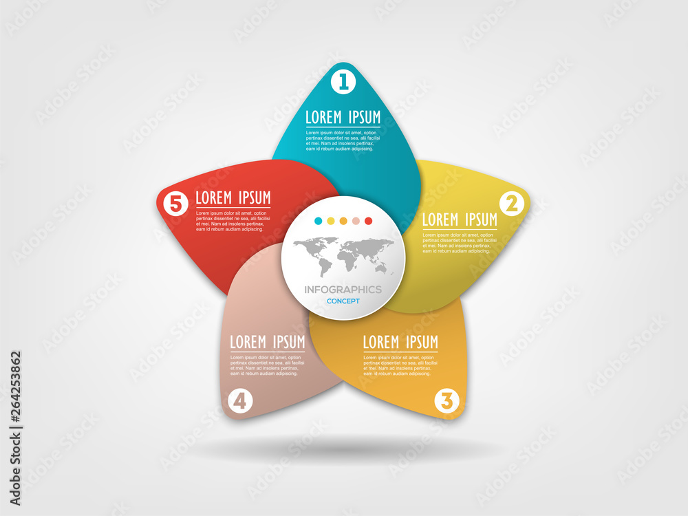 Flower shape chart infographic template with 5 options for ...
