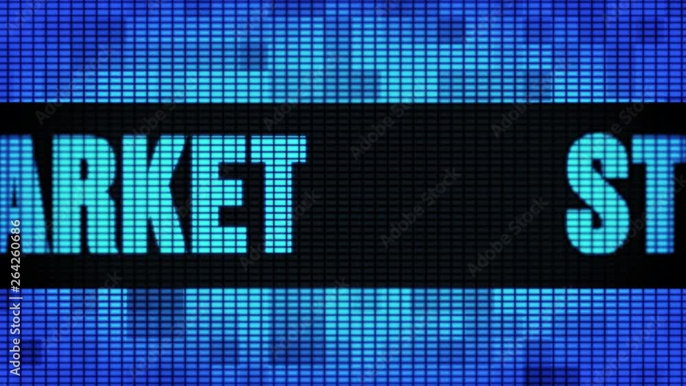 Stock Market Front Text scrolling on Light Blue Digital LED Display ...