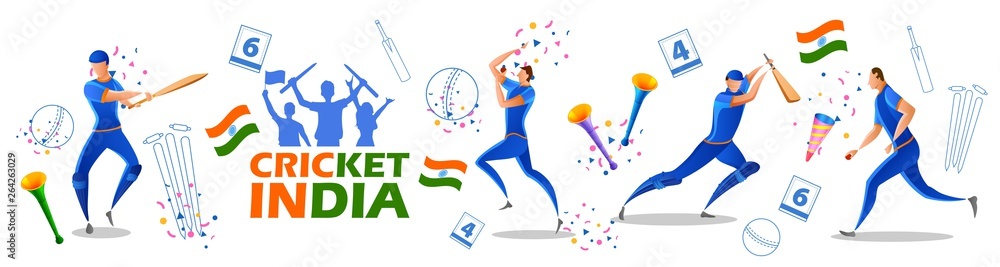 illustration of Player batsman and bowler of Team India playing cricket ...