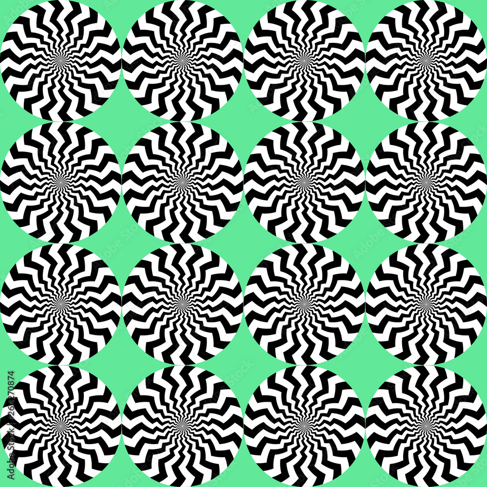 Optical illusion, moving effect of rotation. Seamless pattern with spin ...