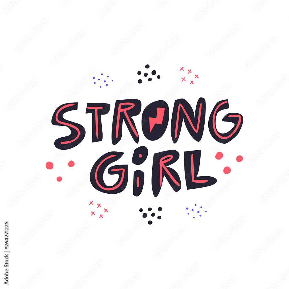 Strong girl flat hand drawn vector lettering Stock Vector | Adobe Stock