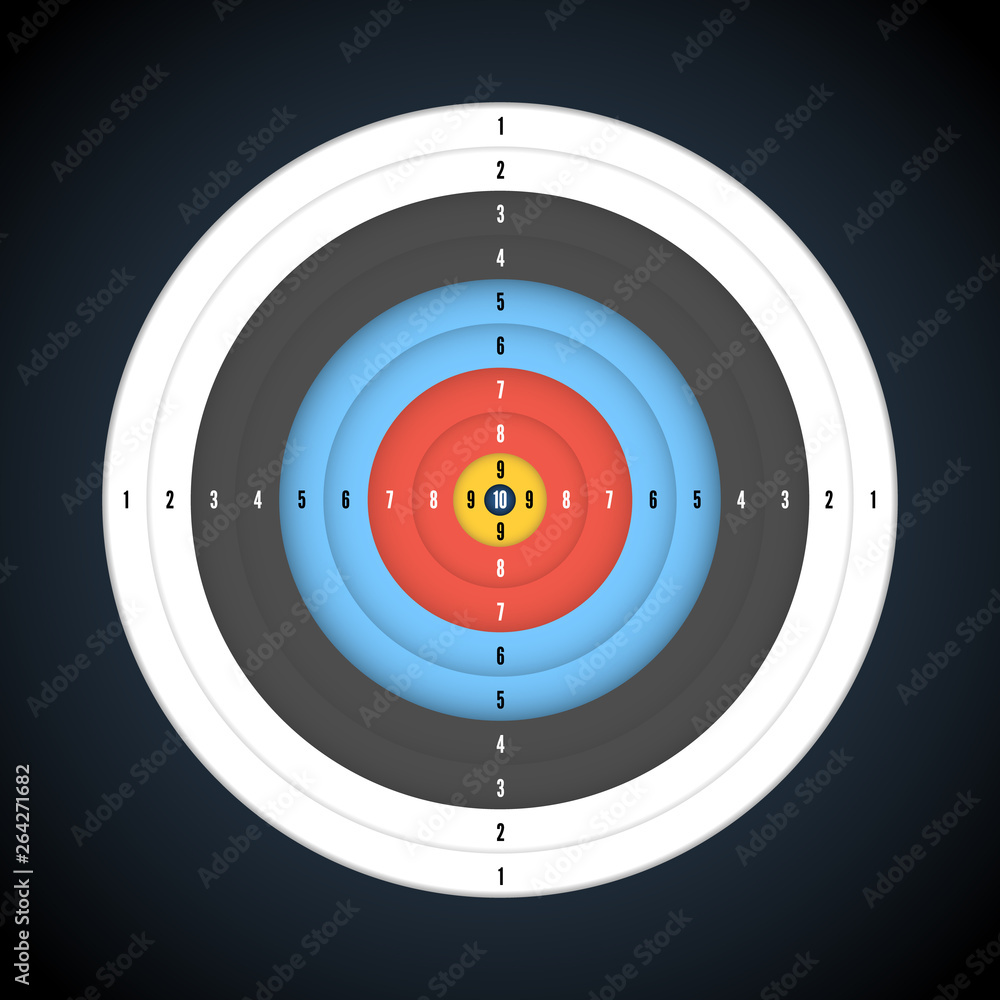 Target for archery with numbers on dark background. Vector illustration ...