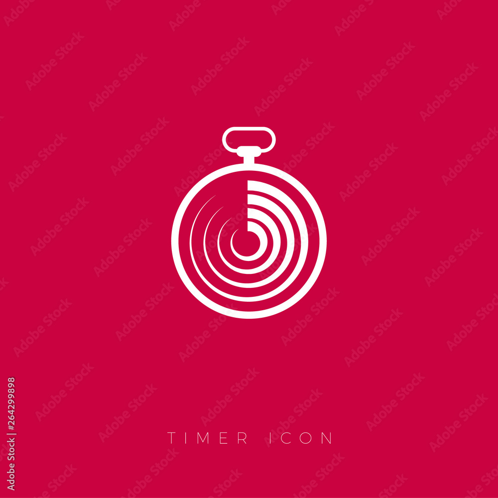 Timer icons. White outline drawing on a red background. Stopwatch ...