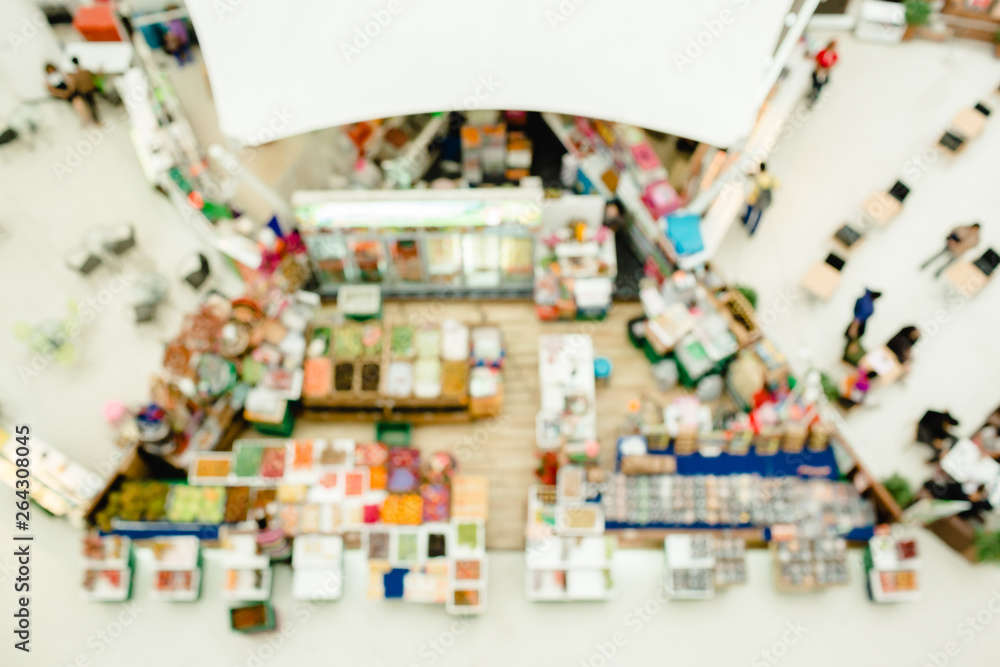 top view of cafe shop & restaurant with table and people on white floor ...