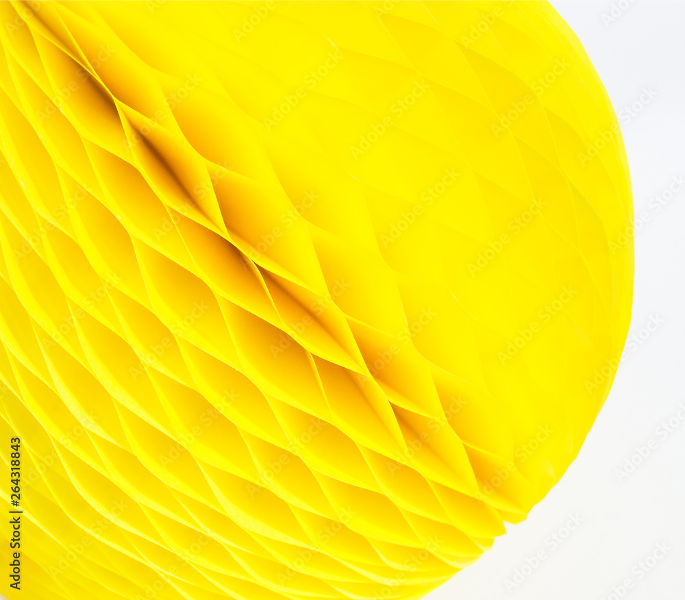 Yellow ball of paper honeycomb. White background. Paper craft. Stock ...