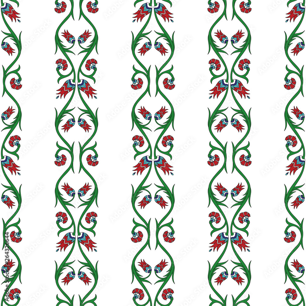 Turkish arabic pattern vector seamless border. Ottoman iznik tile ...