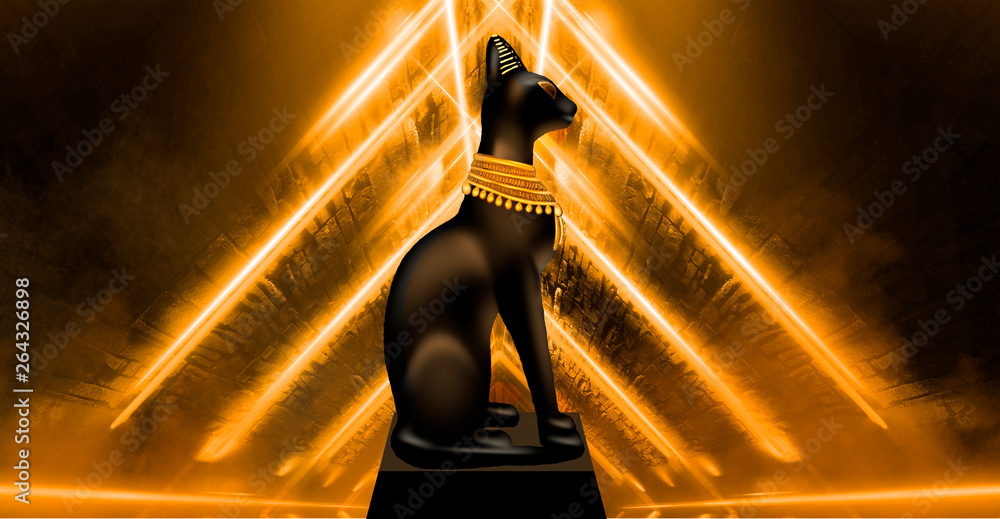 Egyptian asbstract background, goddess of Egypt Bastet, abstract golden ...