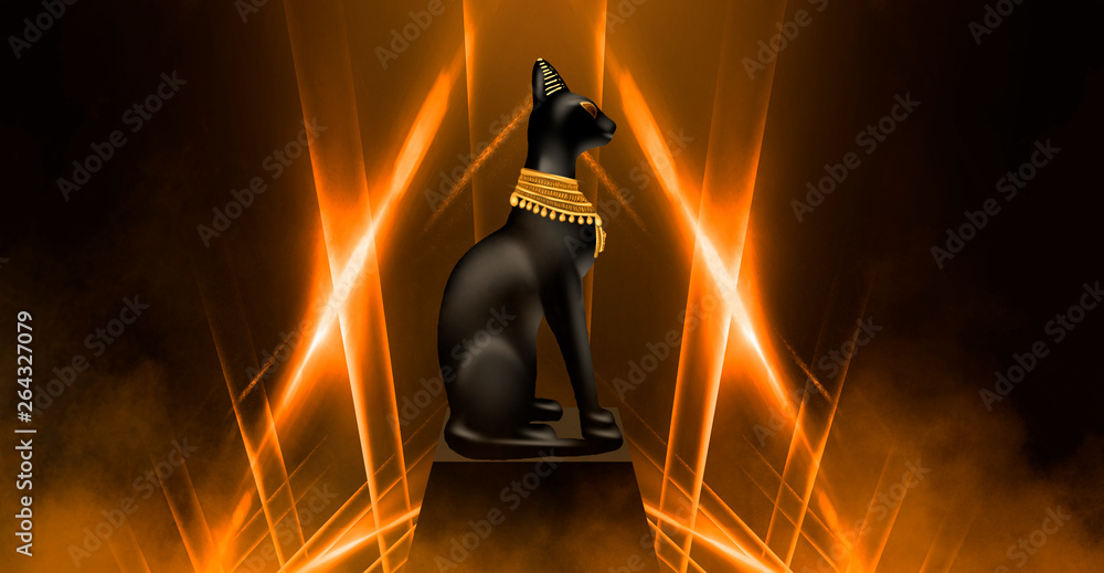 Egyptian asbstract background, goddess of Egypt Bastet, abstract golden ...