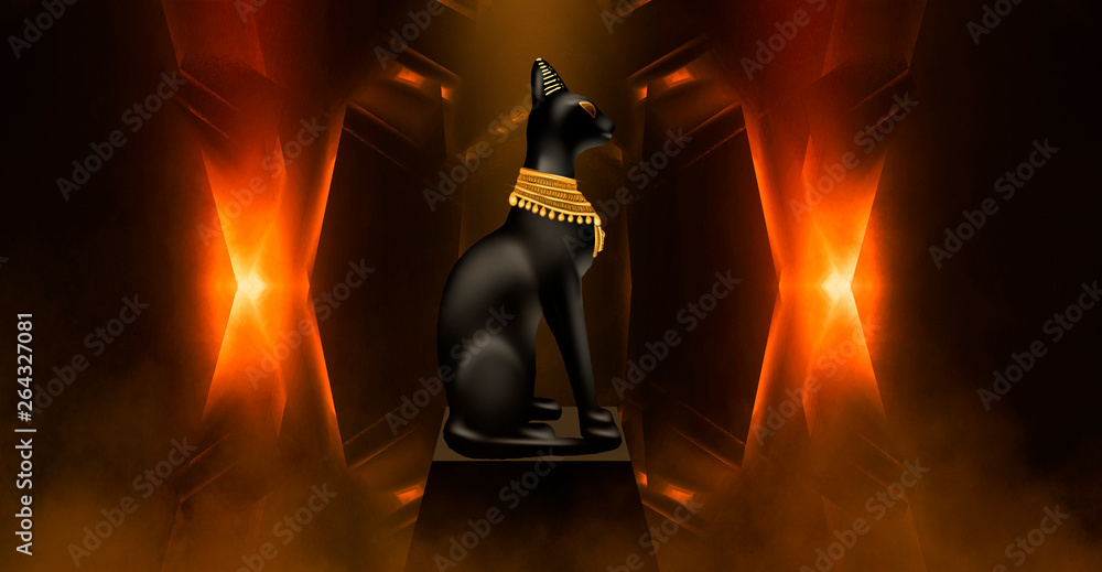 Egyptian asbstract background, goddess of Egypt Bastet, abstract golden ...