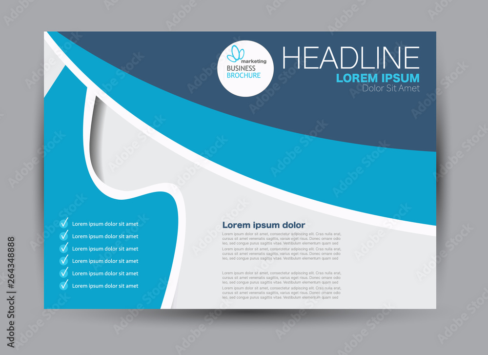 Blue landscape wide flyer or brochure template. Billboard abstract ...