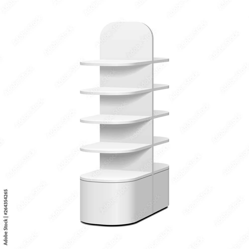 Blank Empty Showcase Displays With Retail Shelves, Trading Rack. Mock ...