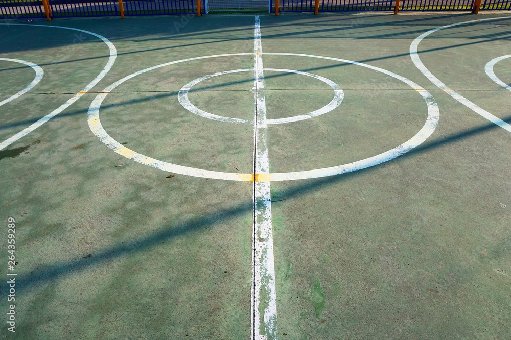 colorful basketball court in the street in Bilbao city, lines and ...