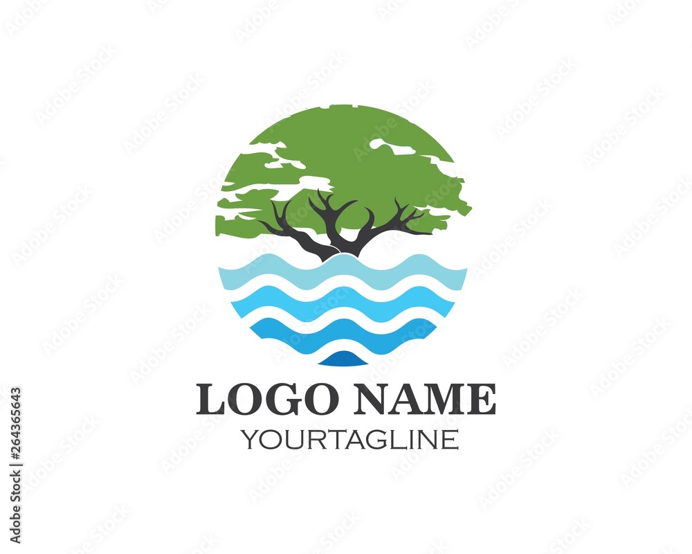 tree and water symbol and icon of go green eco nature Stock Vector ...