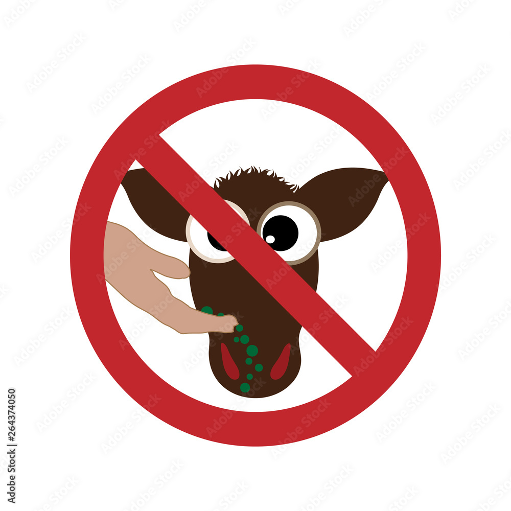 Vector silhouette of do not feed the cow ban mark on a white background ...