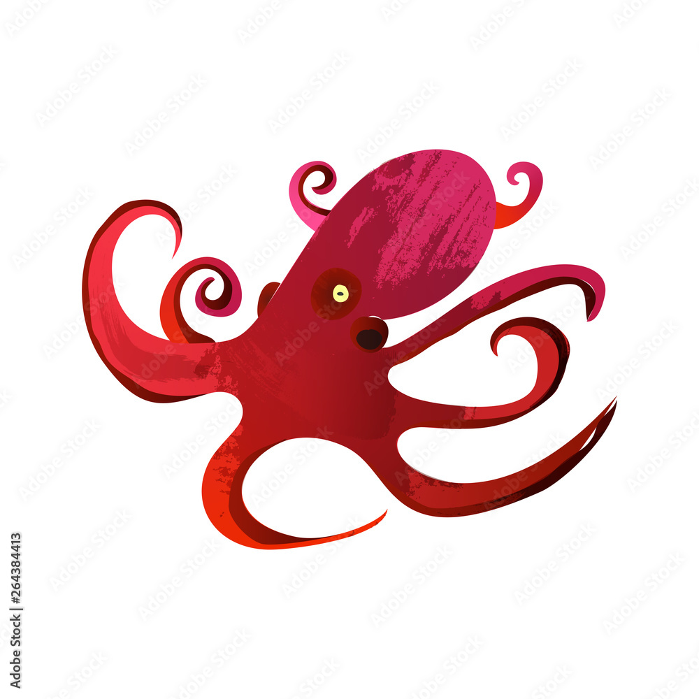 Vector illustration watercolor of hand drawn with octopus. Background ...