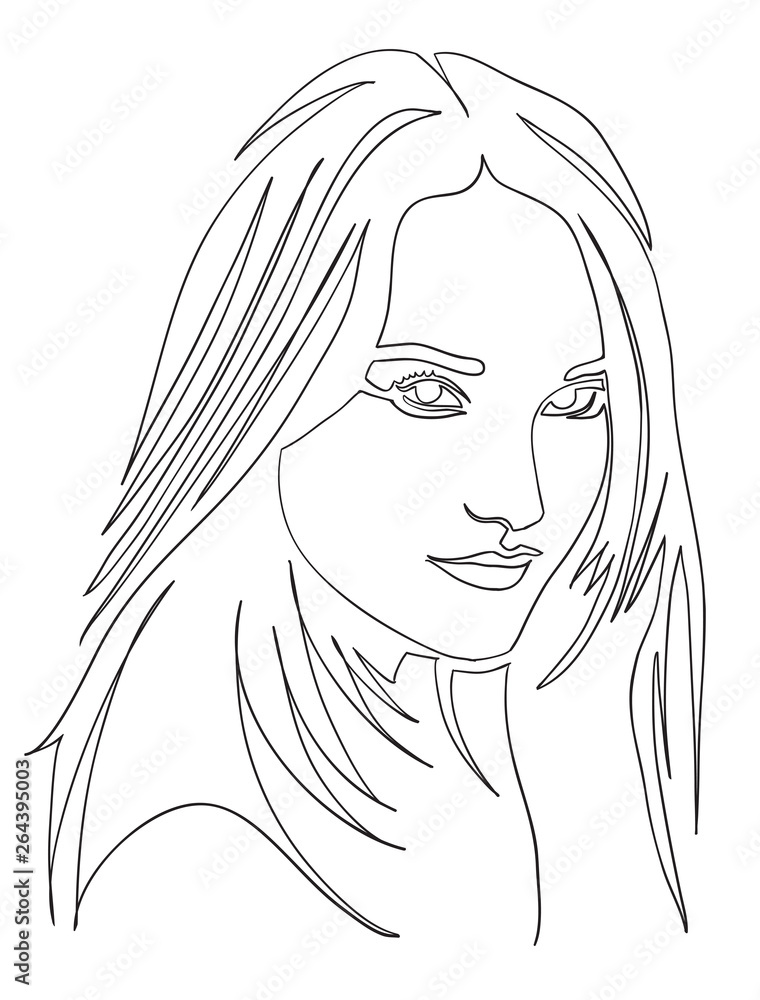 Fashion illustration of girl. Continuous line drawing of female face ...