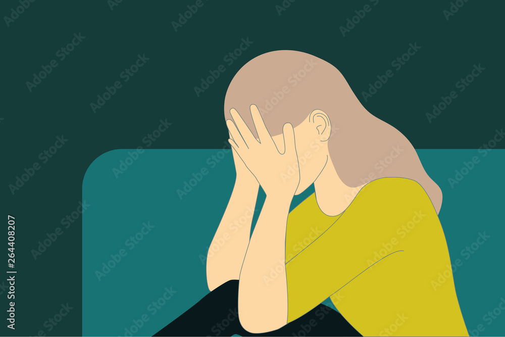 Sadness, pain, depression concept with woman crying vector illustration ...