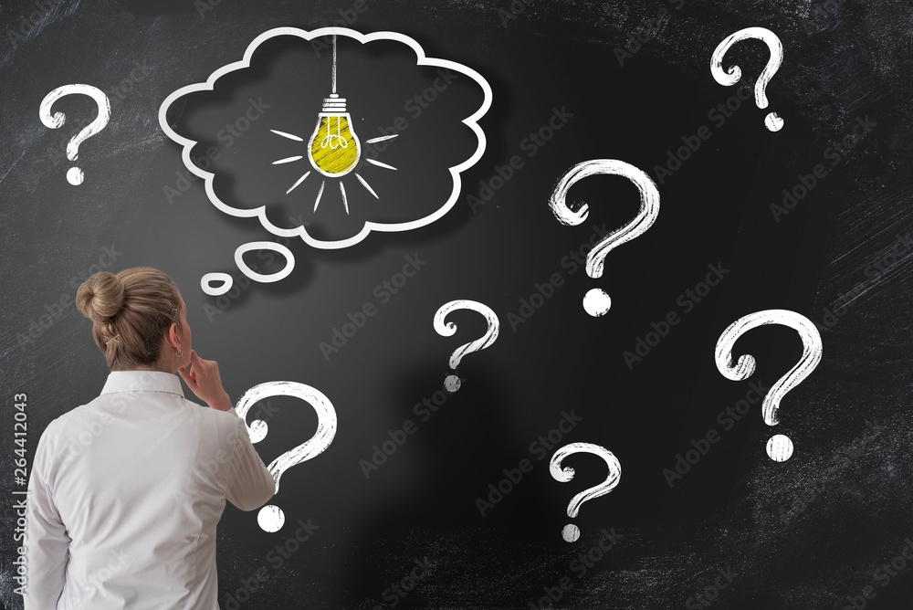 finding solution to problem or answer to question concept with woman ...