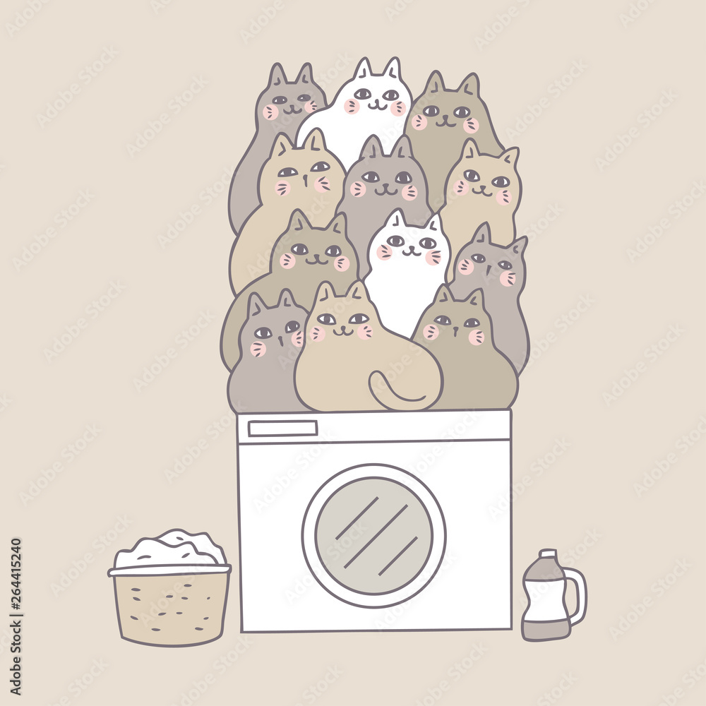 Cartoon cute cats on washing machine vector. Stock Vector | Adobe Stock