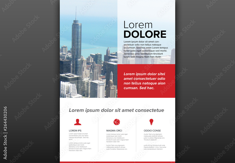 Flyer with Building Photo and Red Accents Stock Template | Adobe Stock