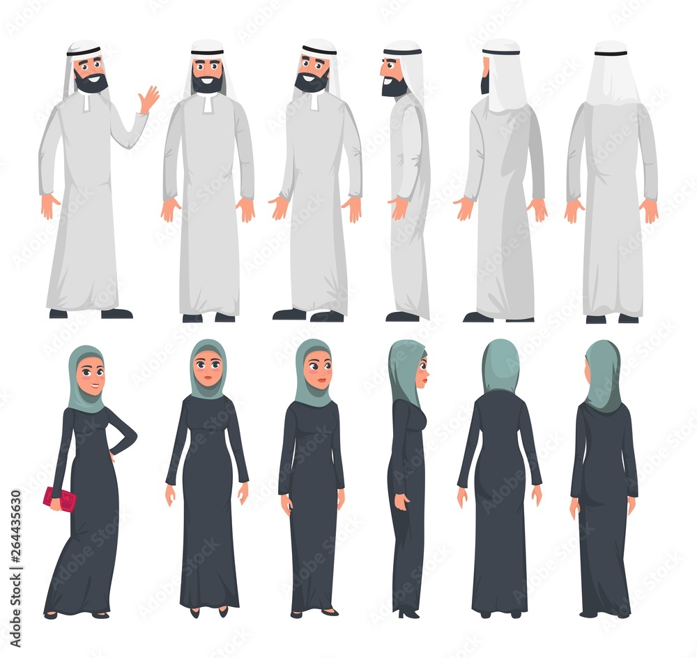 Muslim arab characters in flat style isolated on white background. Set ...