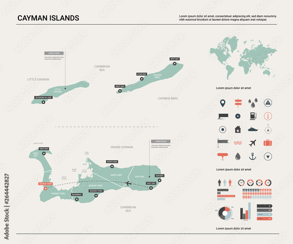 Vector map of Cayman Islands. High detailed country map with division ...