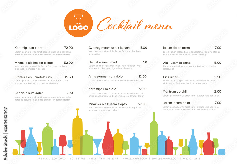 Minimalist Cocktail Menu Layout with Bottle Graphic Elements Stock ...